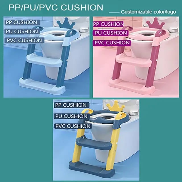 Pink Crown Design Kids Toilet Bowl Potty Ladder/ Training Seat with Ad ...